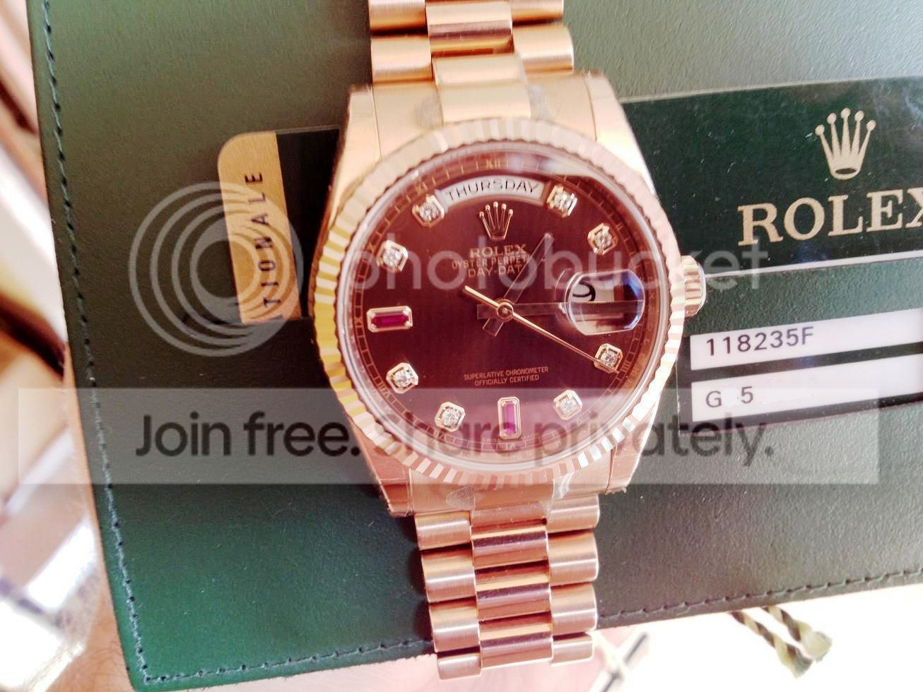 FS: Rolex Rose Gold President w Ruby & Diamond Chocolate dial - Rolex ...